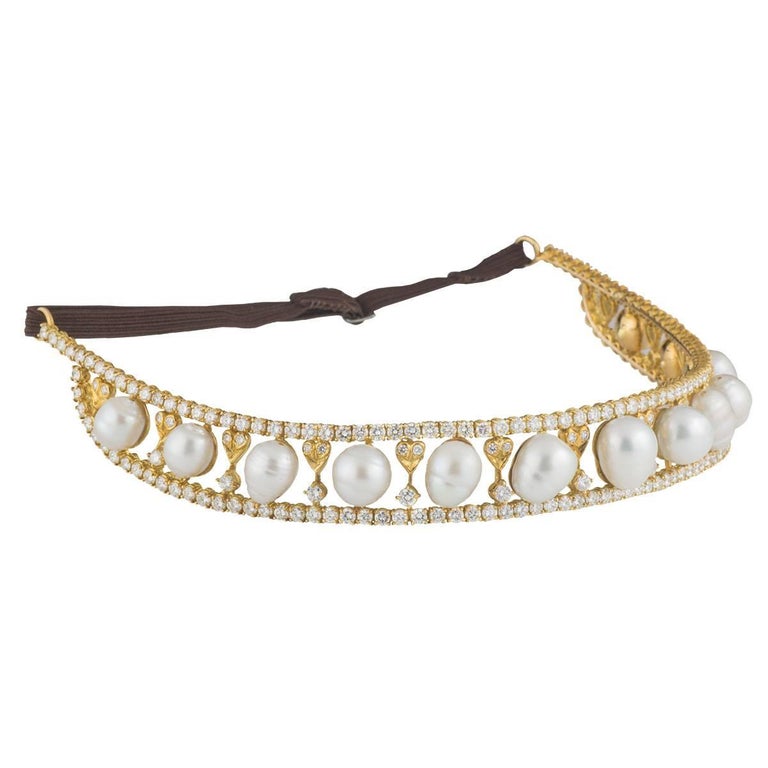 Diamond Pearl Gold Tiara at 1stDibs