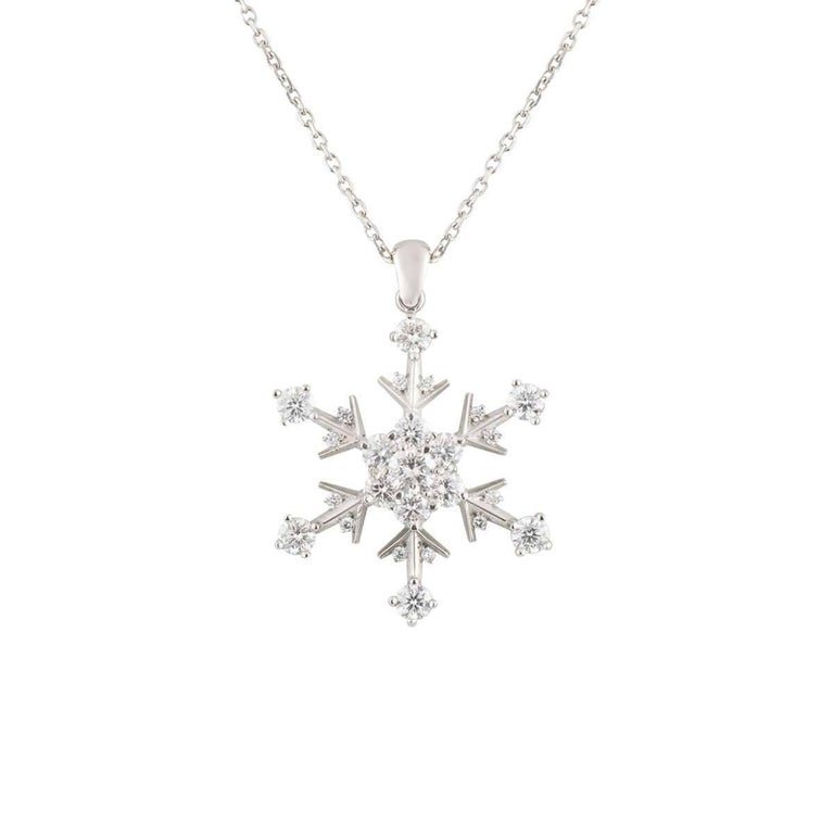 Snowflake Diamond Platinum Pendant Necklace at 1stDibs