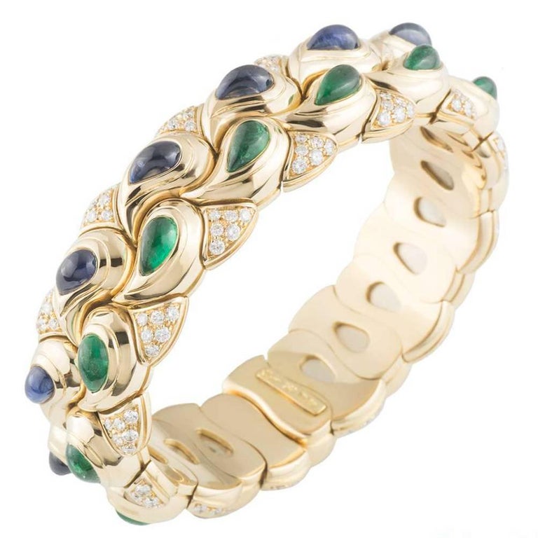 Chopard Multi-Gem Diamond Emerald and Sapphire Casmir Bangle at 1stDibs
