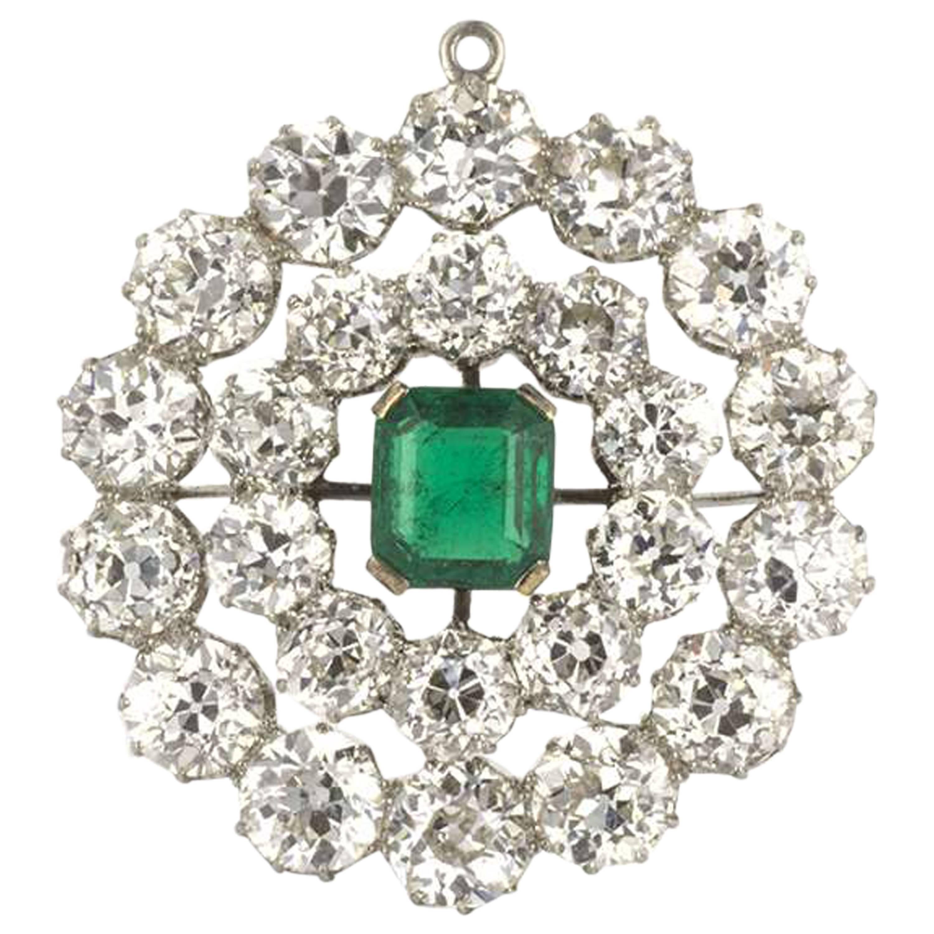 Sugarloaf Natural Colombian Emerald 4.57 Carat Diamond Pendant Brooch ...