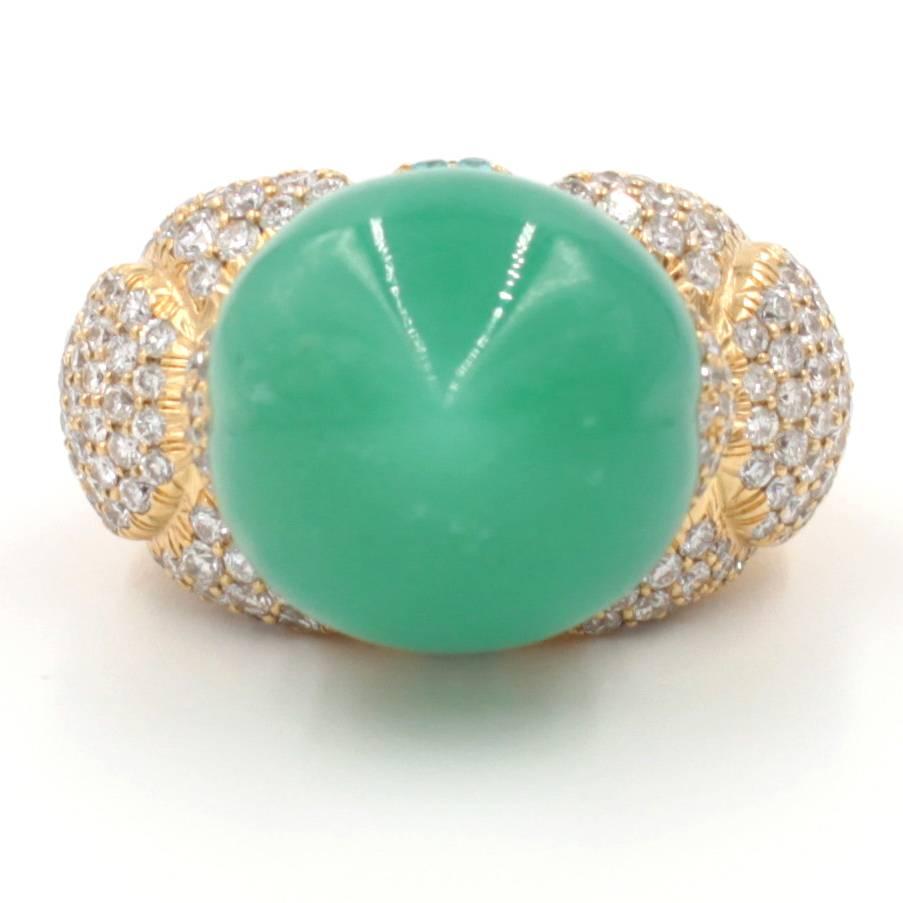 Australian Chrysophrase Paraiba Tourmaline Diamond Gold Taj Mahal Ring ...