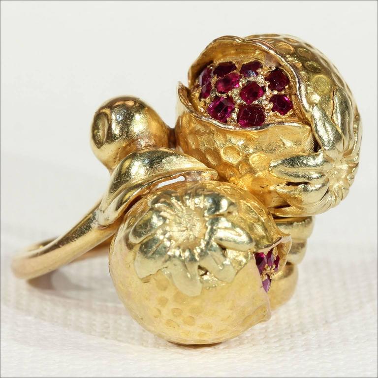 Antique Art Nouveau Ruby Pomegranate Gold Ring at 1stDibs