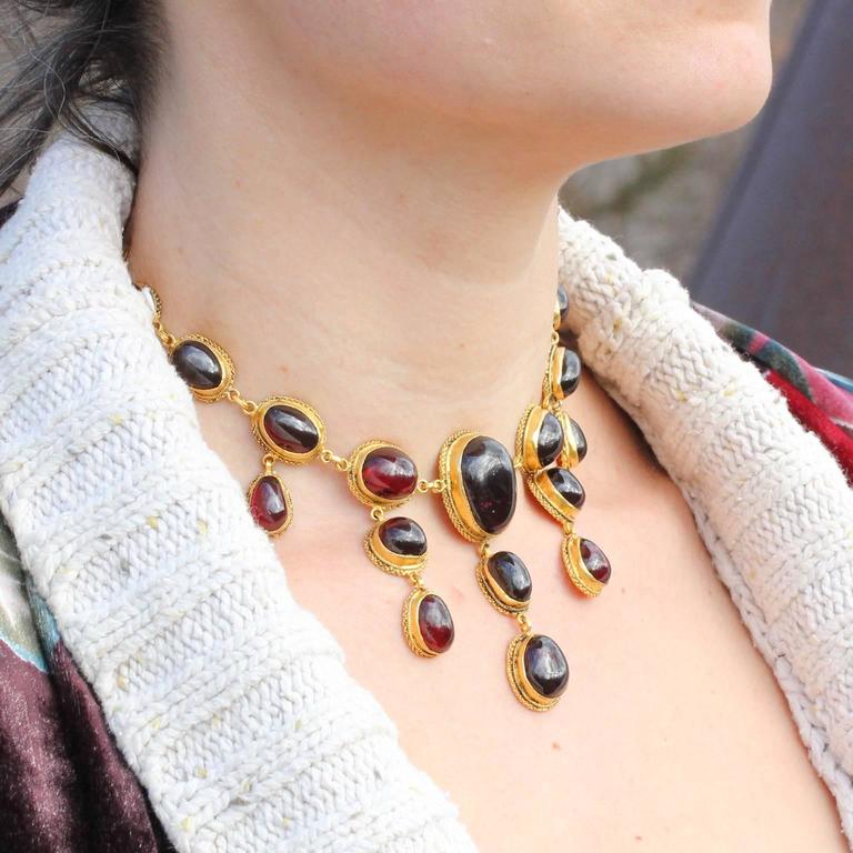 Austro-Hungarian Carbuncle Garnet Necklace Silver Gilt at 1stDibs