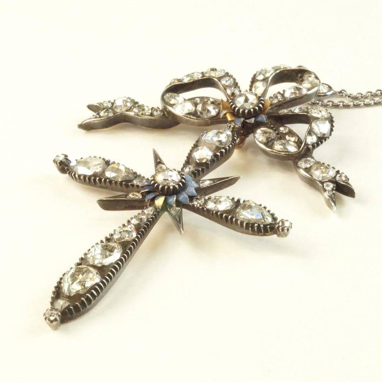 Antique Victorian Rose Cut Diamond Bow Cross Pendant For Sale at 1stDibs