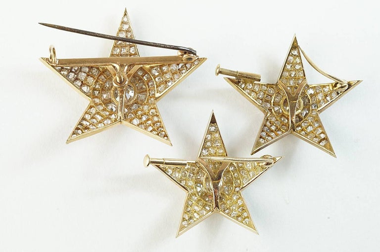Three circa 1890 Diamond Star Pins For Sale at 1stDibs