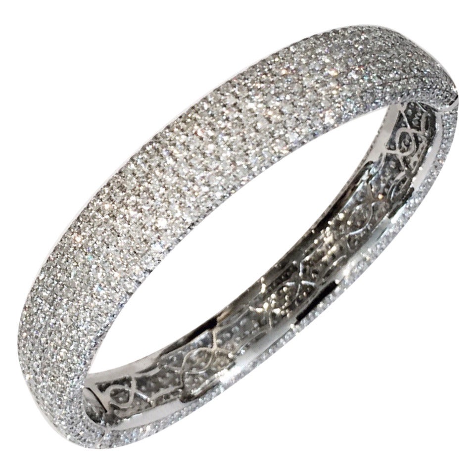 Fabulous Pave Diamond Gold Bangle Bracelet at 1stDibs
