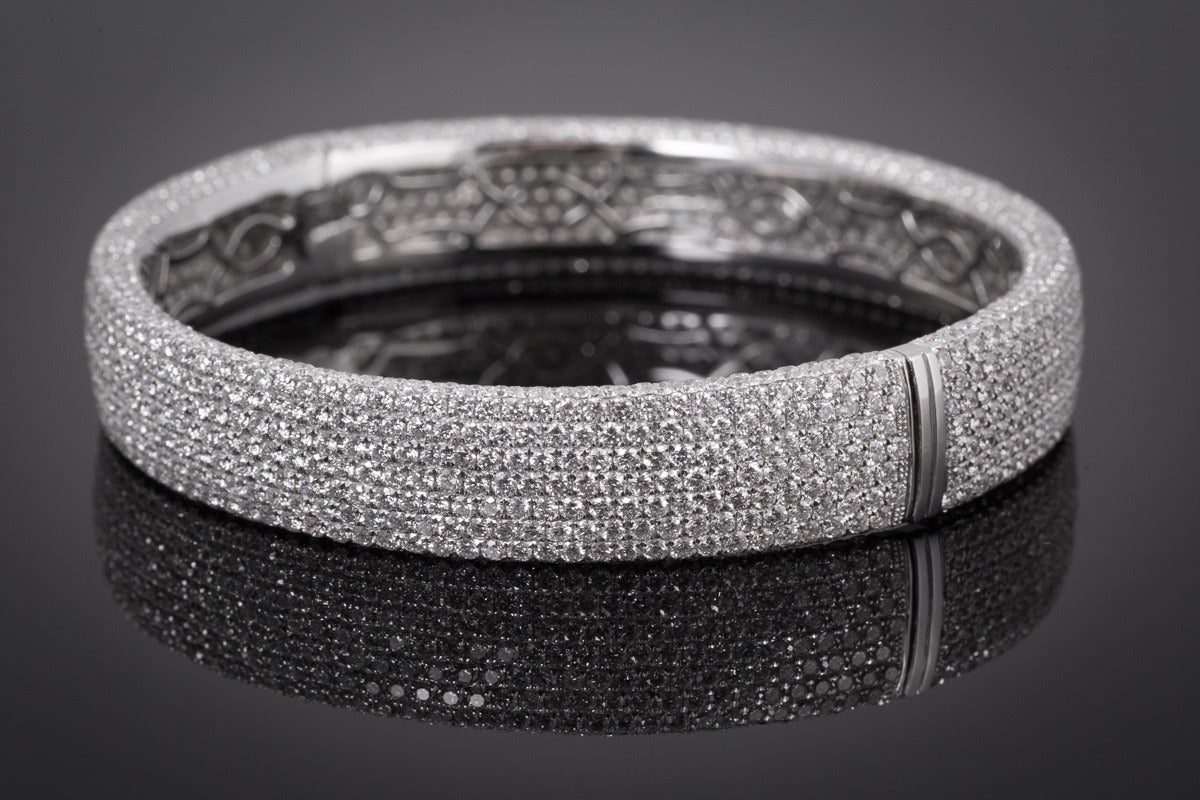 Fabulous Pave Diamond Gold Bangle Bracelet at 1stDibs
