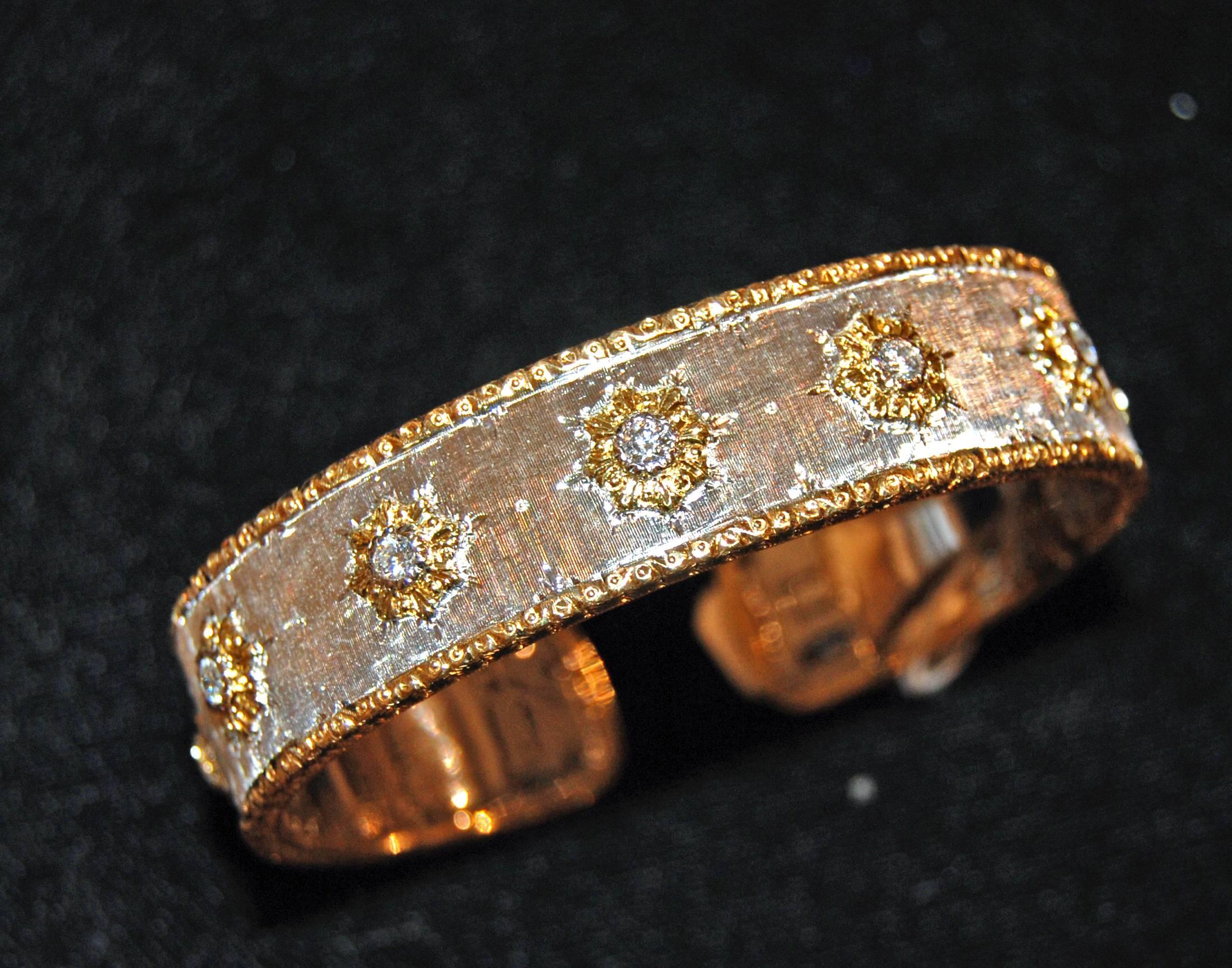 Mario Buccellati Diamond Gold Cuff Bracelet at 1stDibs