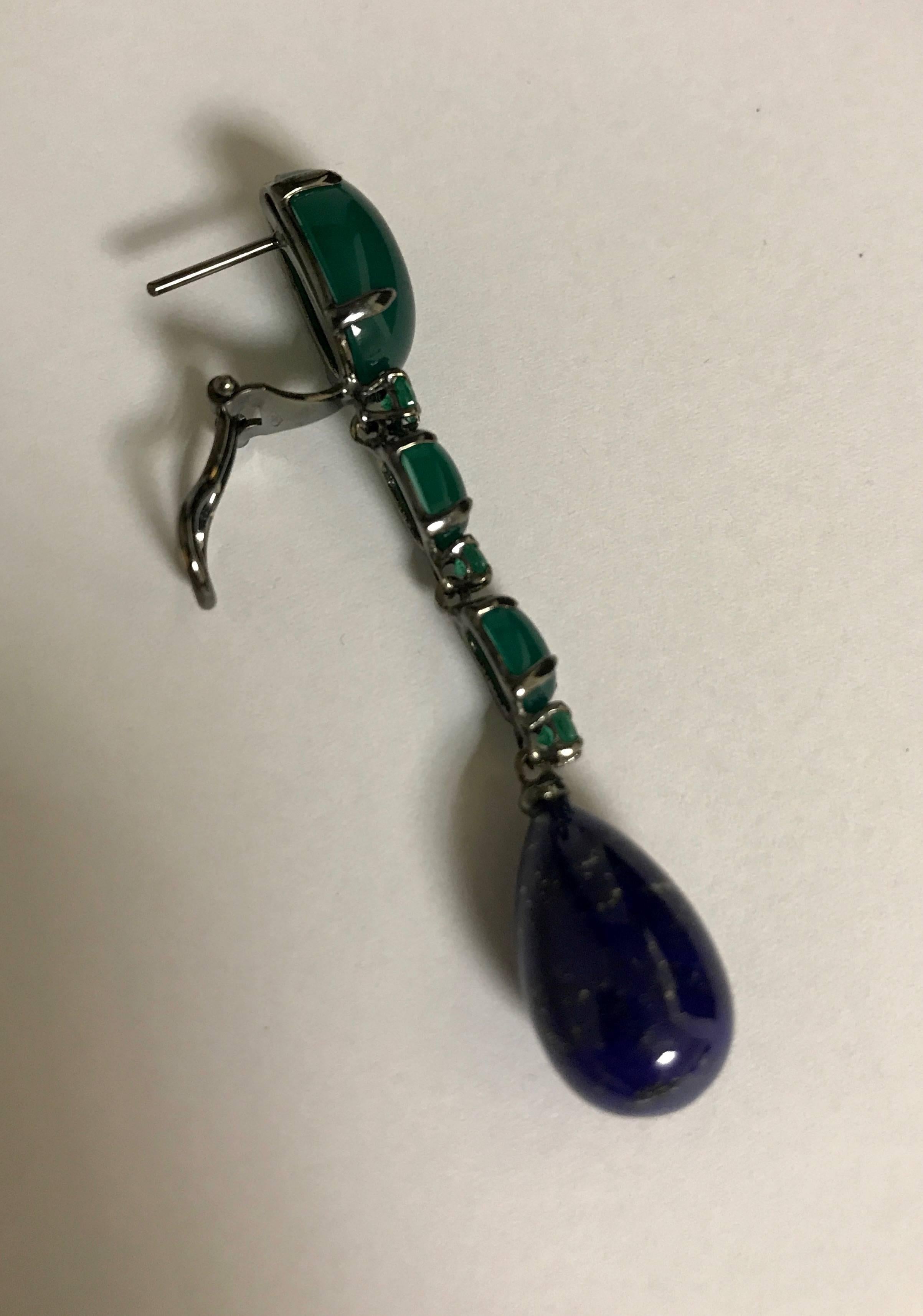 Green Agates Lapis Lazuli Grey Gold Chandelier Earrings For Sale at ...