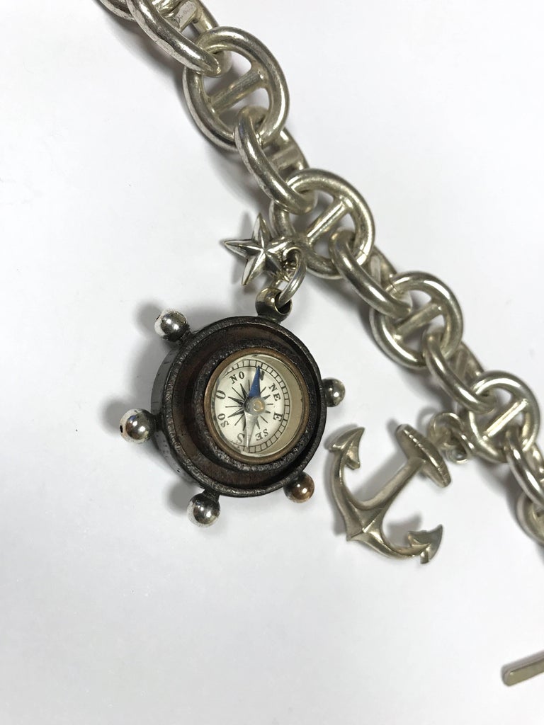 Silver Chain Bracelet Compass Boat Anchor Flag and Knot For Sale at ...