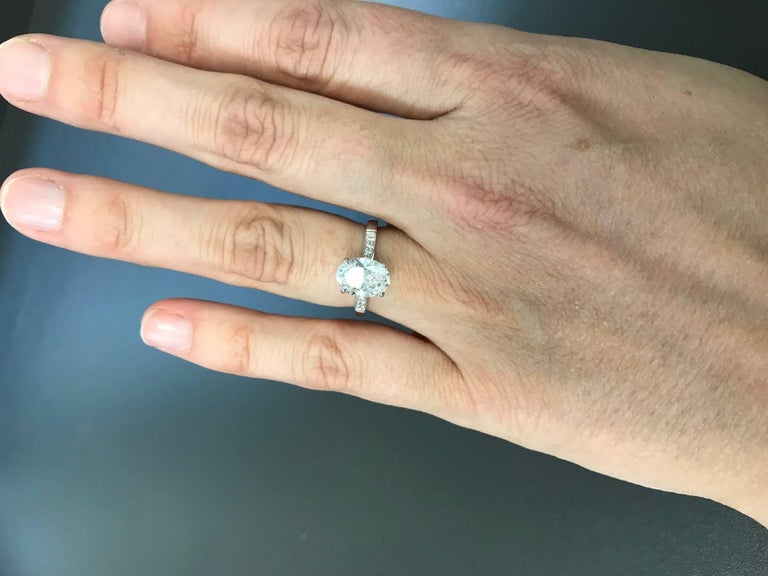 2.00 Carat Oval Diamond GIA Graded J Color SI1 Clarity Platinum Ring ...