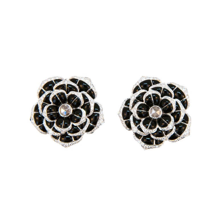 Laura Munder Black Onyx Diamond White Gold Earrings For Sale at 1stDibs