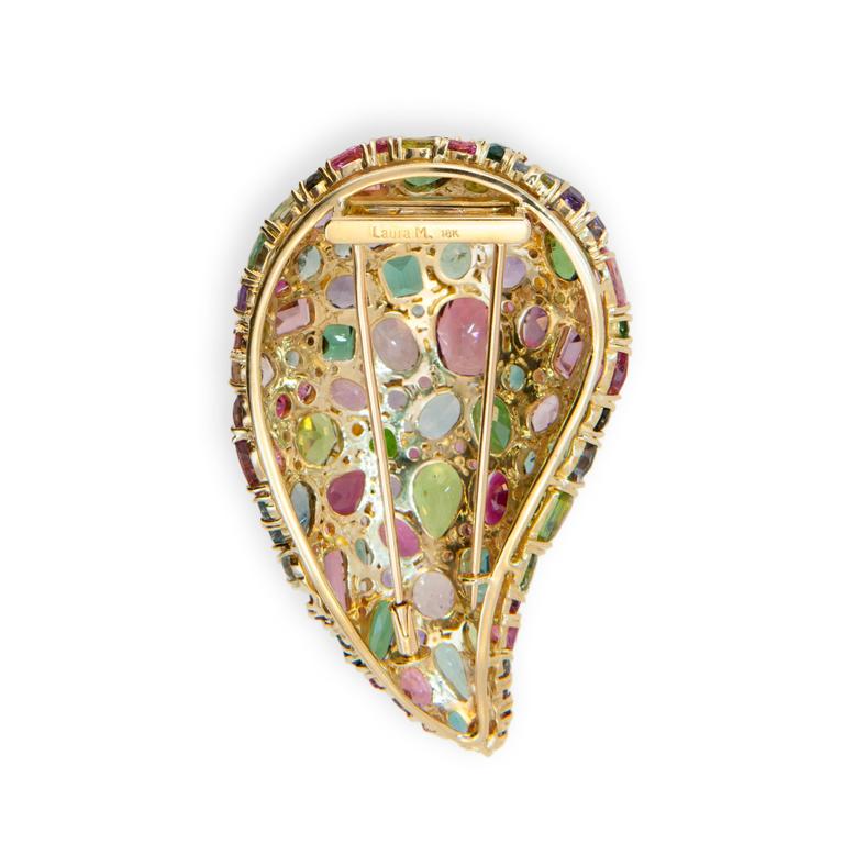 Laura Munder Multi-Color Tourmaline Peridot Yellow Gold Brooch For Sale ...
