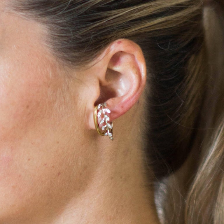 Laura Munder Diamond White Gold Yellow Gold Hoop Earrings For Sale at ...