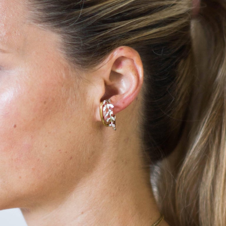 Laura Munder Diamond White Gold Yellow Gold Hoop Earrings For Sale at ...