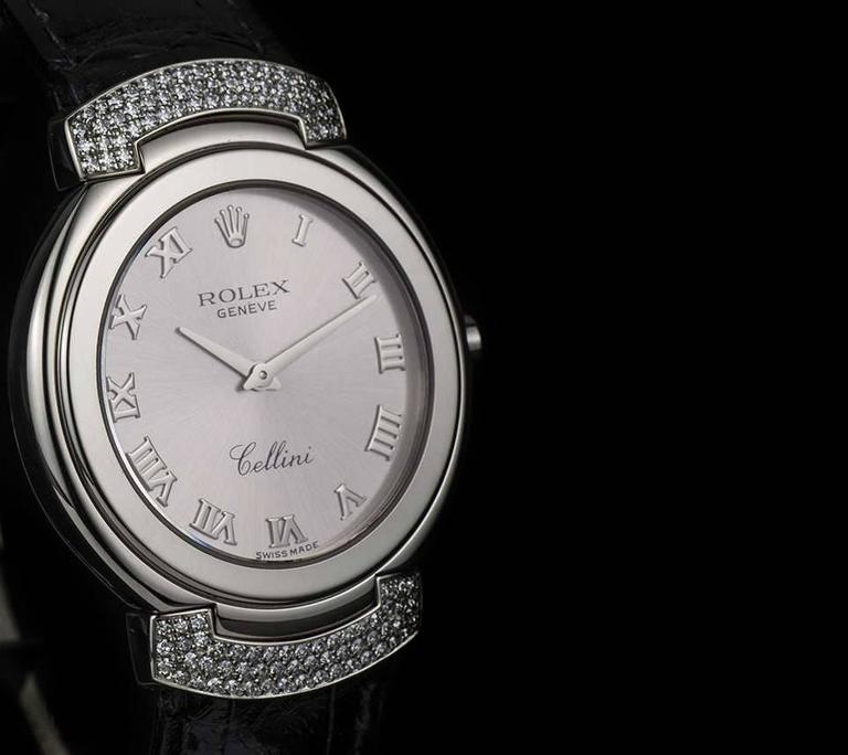 Rolex Ladies White Gold Diamond Lugs Cellini Wristwatch at 1stDibs