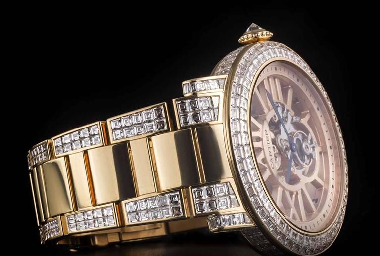 Cartier Rose Gold Unique Diamond Set Tourbillon Skeleton Wristwatch For ...