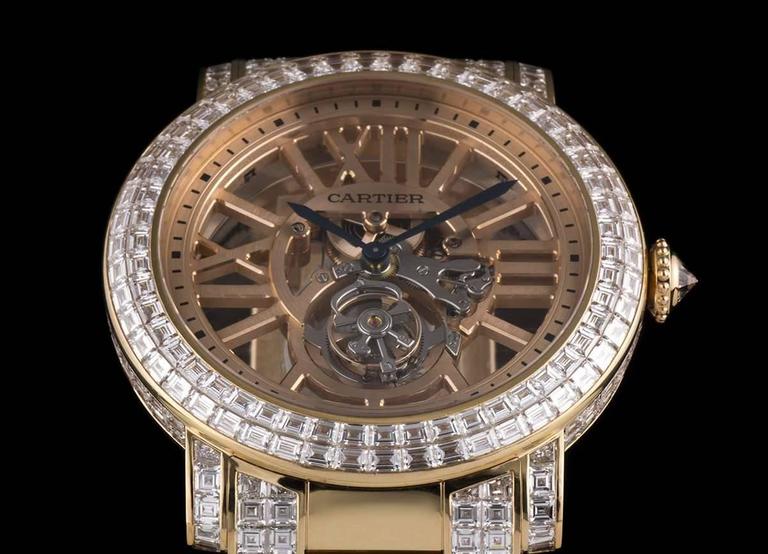 Cartier Rose Gold Unique Diamond Set Tourbillon Skeleton Wristwatch For ...