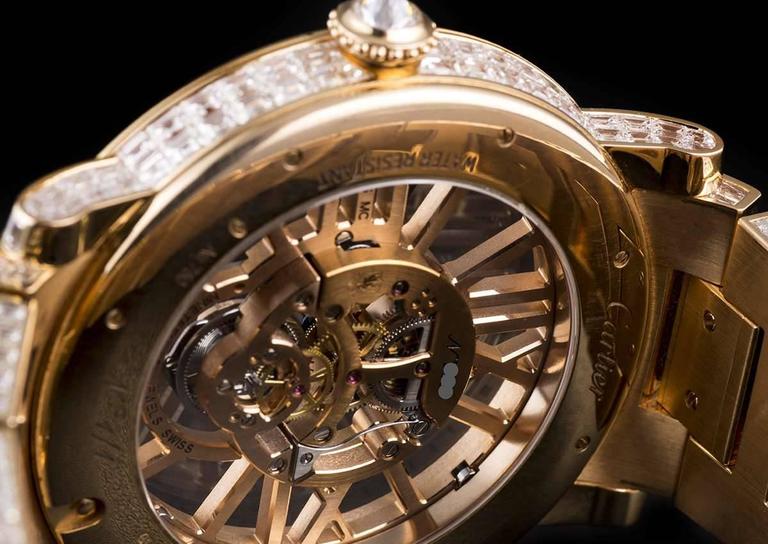 Cartier Rose Gold Unique Diamond Set Tourbillon Skeleton Wristwatch For ...