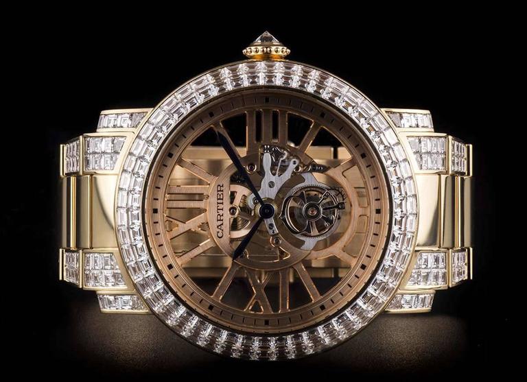 Cartier Rose Gold Unique Diamond Set Tourbillon Skeleton Wristwatch For ...