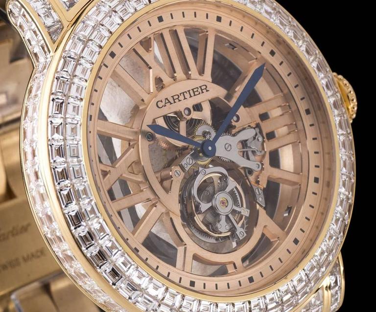 Cartier Rose Gold Unique Diamond Set Tourbillon Skeleton Wristwatch For ...