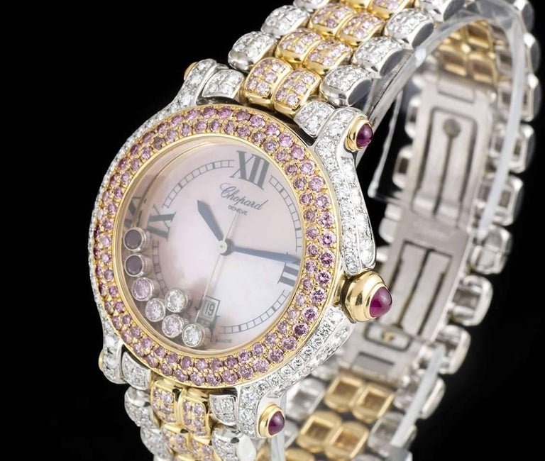 Chopard Ladies Yellow White Gold Fully Loaded Diamond Pink Diamond ...