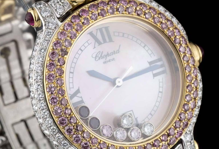 Chopard Ladies Yellow White Gold Fully Loaded Diamond Pink Diamond ...
