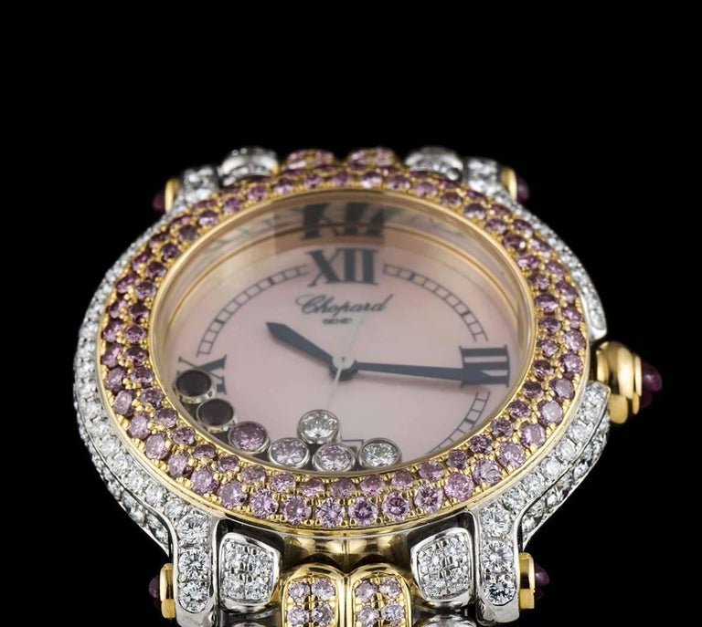 Chopard Ladies Yellow White Gold Fully Loaded Diamond Pink Diamond ...