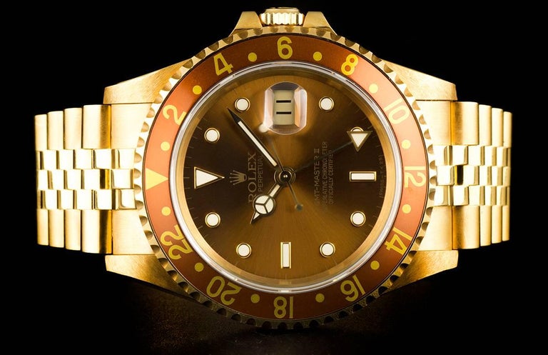 Rolex Yellow Gold GMT-Master II Brown Dial Root Beer Bezel Automatic ...