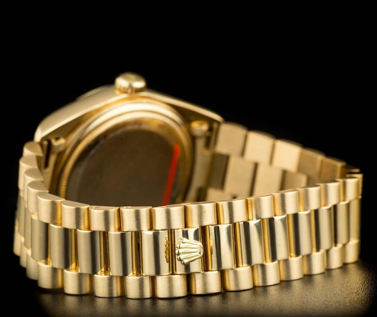 Rolex Day-Date Gents Gold Maroon Vignette Diamond Dial 18038 Automatic ...