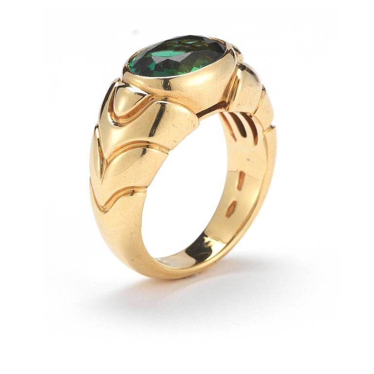 Bulgari Green Tourmaline Gold Ring at 1stDibs | bulgari 18k tourmaline ...
