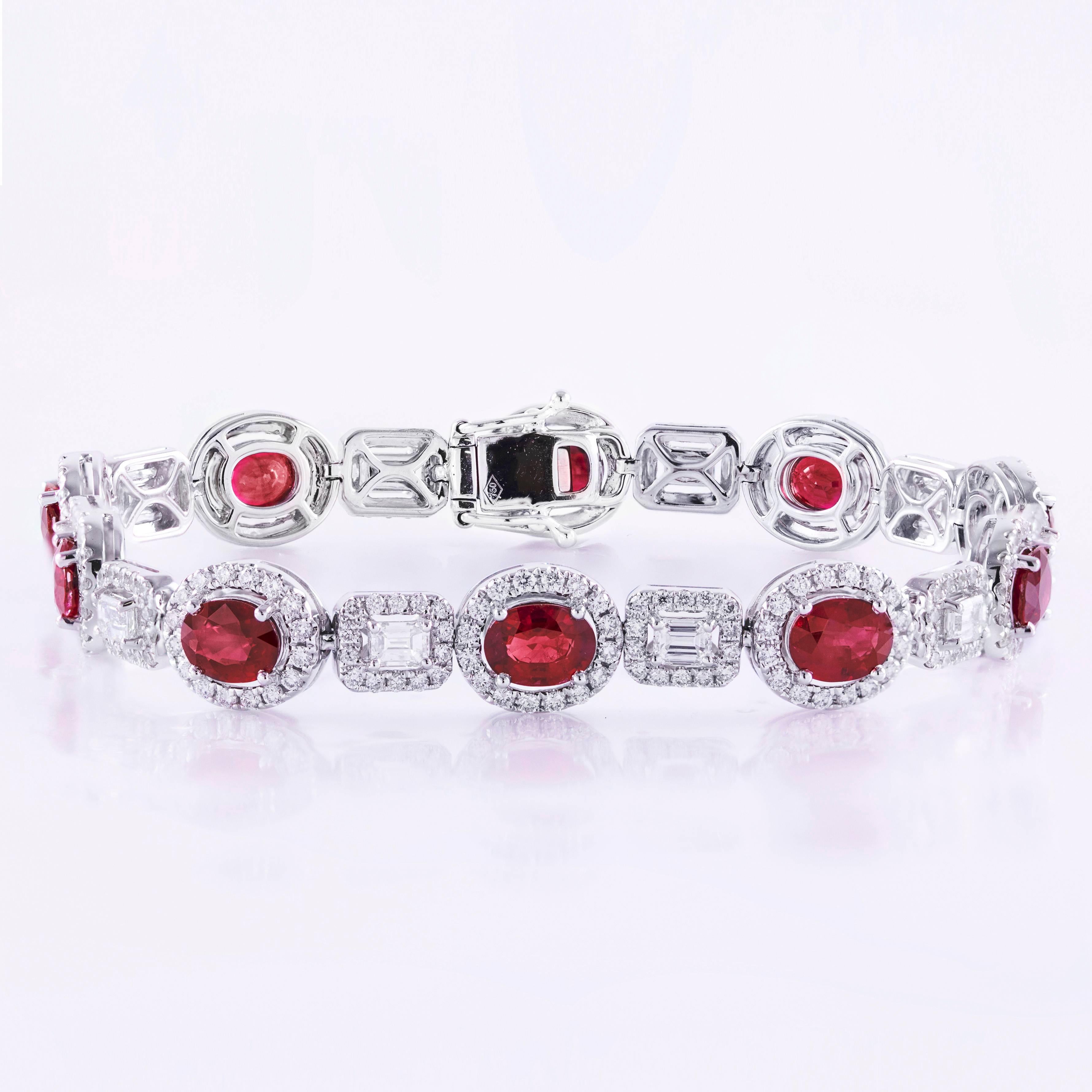 Roman Malakov 10.57 Carats Total Mixed Cut Ruby and Diamond Halo Tennis ...