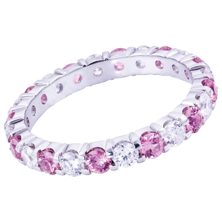 Natural Pink Sapphire and Diamond Gold Eternity Wedding Band Ring at ...