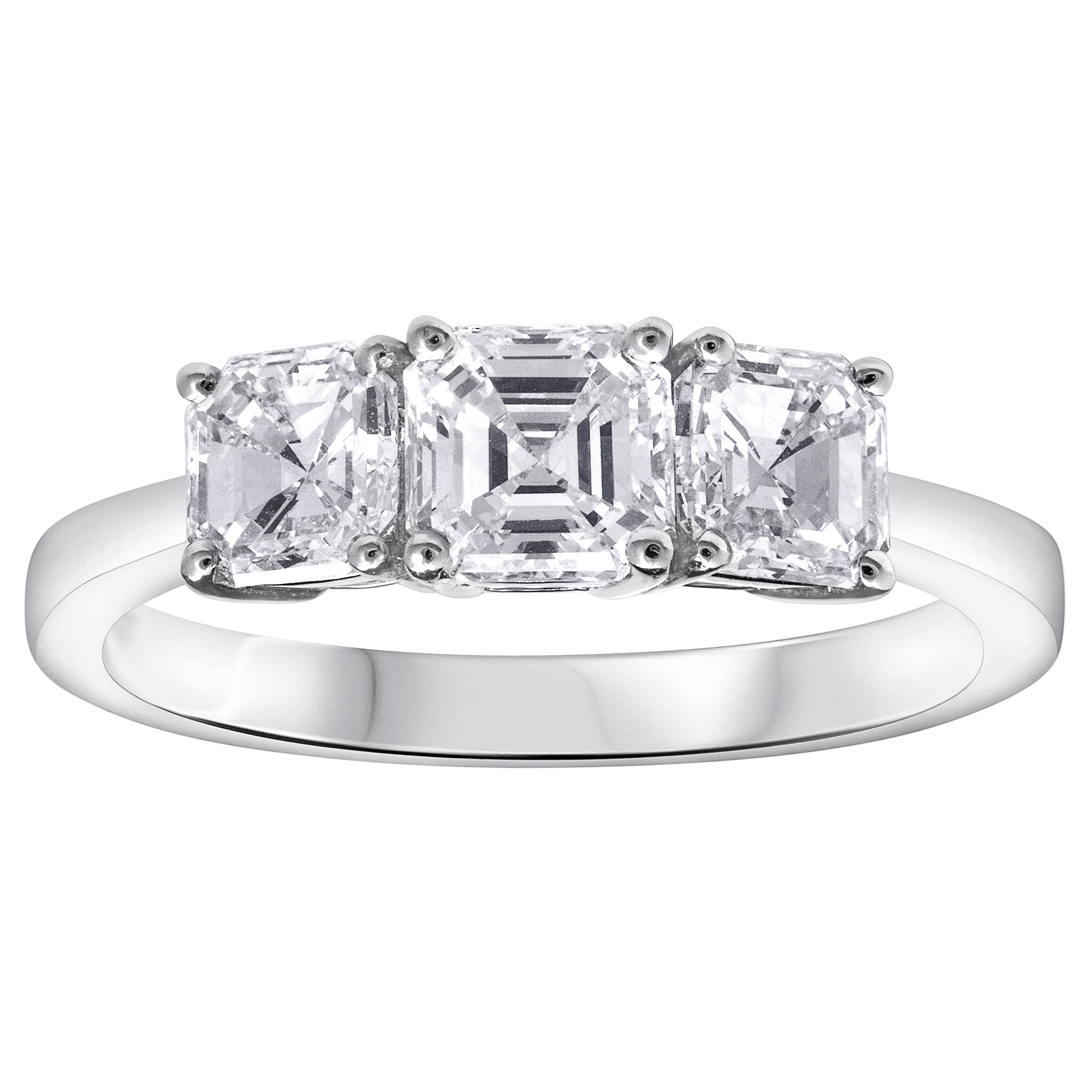 Asscher Cut Three Stone Diamond Platinum Ring at 1stDibs