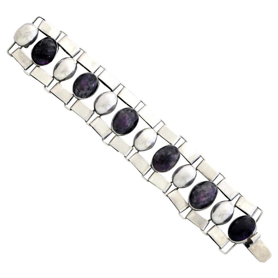 Fred Davis Amethyst Sterling Silver Link Bracelet For Sale at 1stDibs