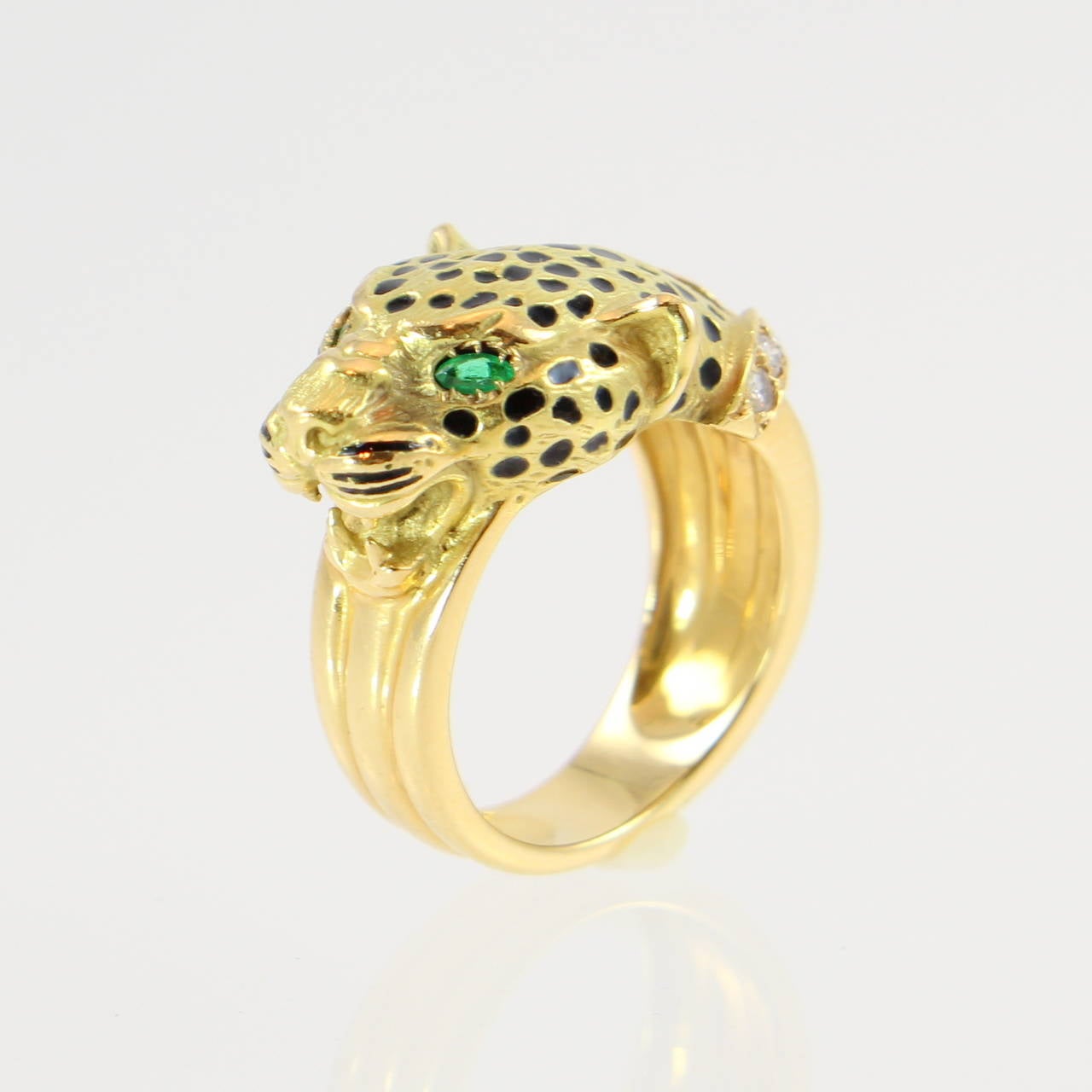 Enamel Emerald Diamond Gold Leopard Cocktail Ring at 1stDibs | leopard ...