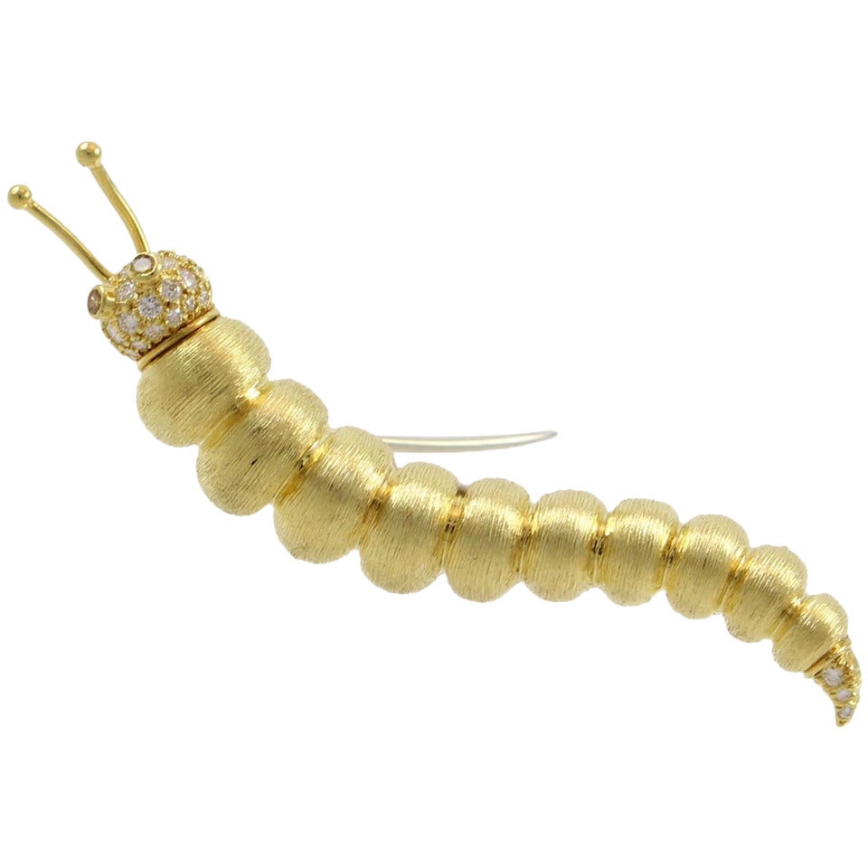 Henry Dunay Pave Diamond Gold Caterpillar Pin at 1stDibs
