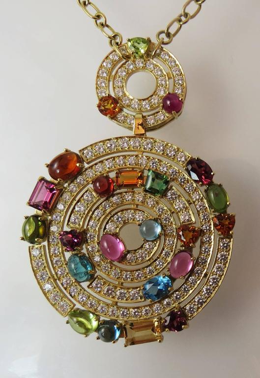 Spectacular Colored Stone Diamond Gold Circular Pendant at 1stDibs
