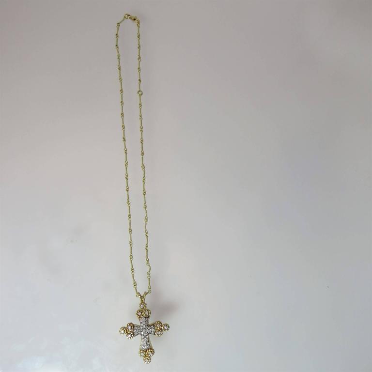 Cassis 18K Yellow Gold and Diamond Cross Pendant Suspended from 18 ...