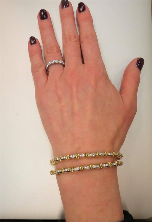 Pair of Cassis 18K Yellow Gold Diamond Bangle Bracelets with Rope ...