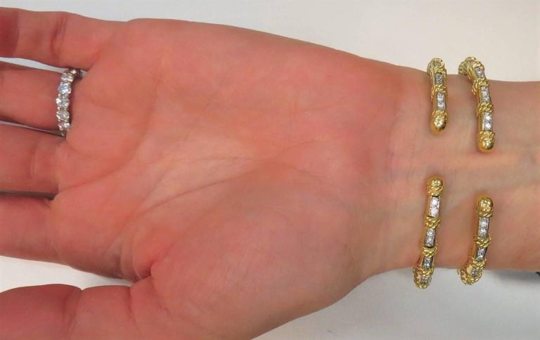 Pair of Cassis 18K Yellow Gold Diamond Bangle Bracelets with Rope ...