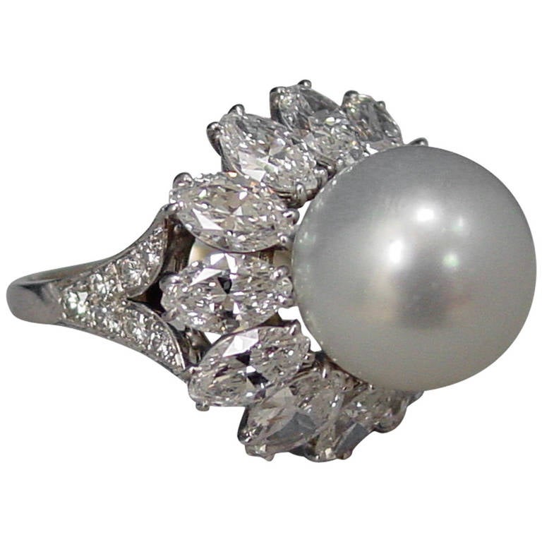 Ruser South Sea Pearl Diamond Ring For Sale at 1stDibs