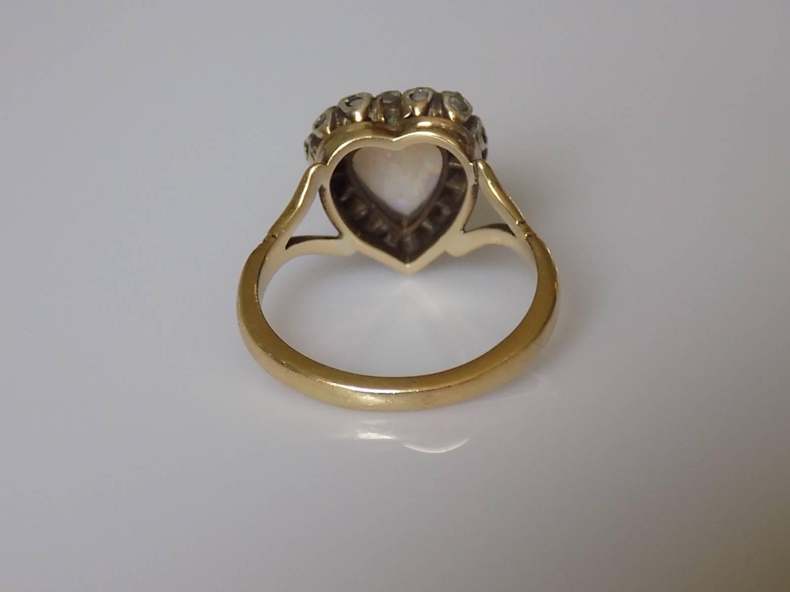 Antique Victorian Opal Diamond Gold Heart Ring at 1stDibs | antique ...