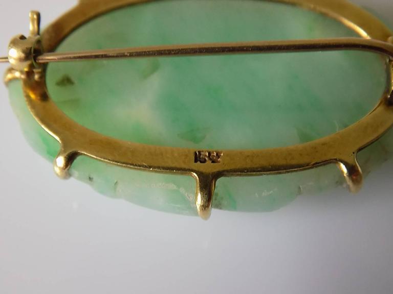 15K Art Deco Carved Jadeite Jade Floral Brooch at 1stDibs