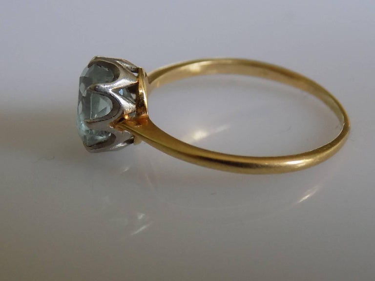 18K Edwardian Gold Aquamarine Solitaire Ring For Sale at 1stDibs