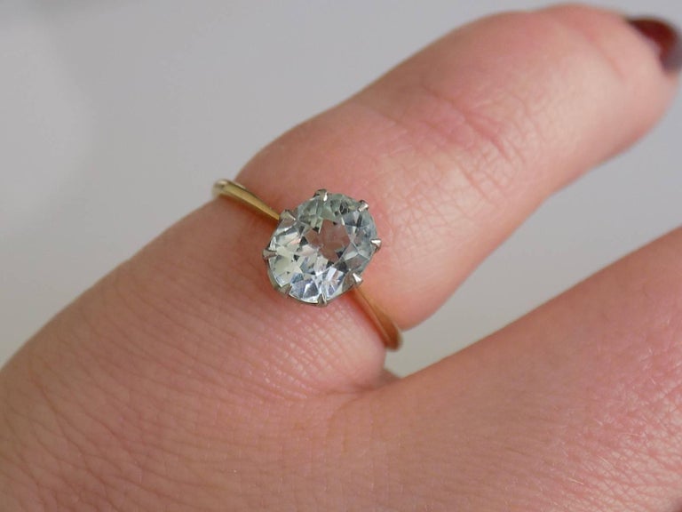 18K Edwardian Gold Aquamarine Solitaire Ring For Sale at 1stDibs