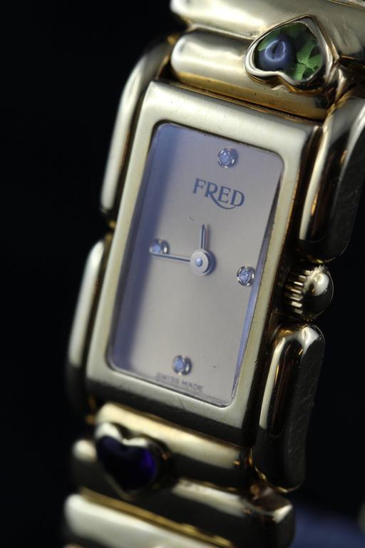 Fred Lady Wristwatch in Gold and Semi Precious Stones, circa 1990 For ...