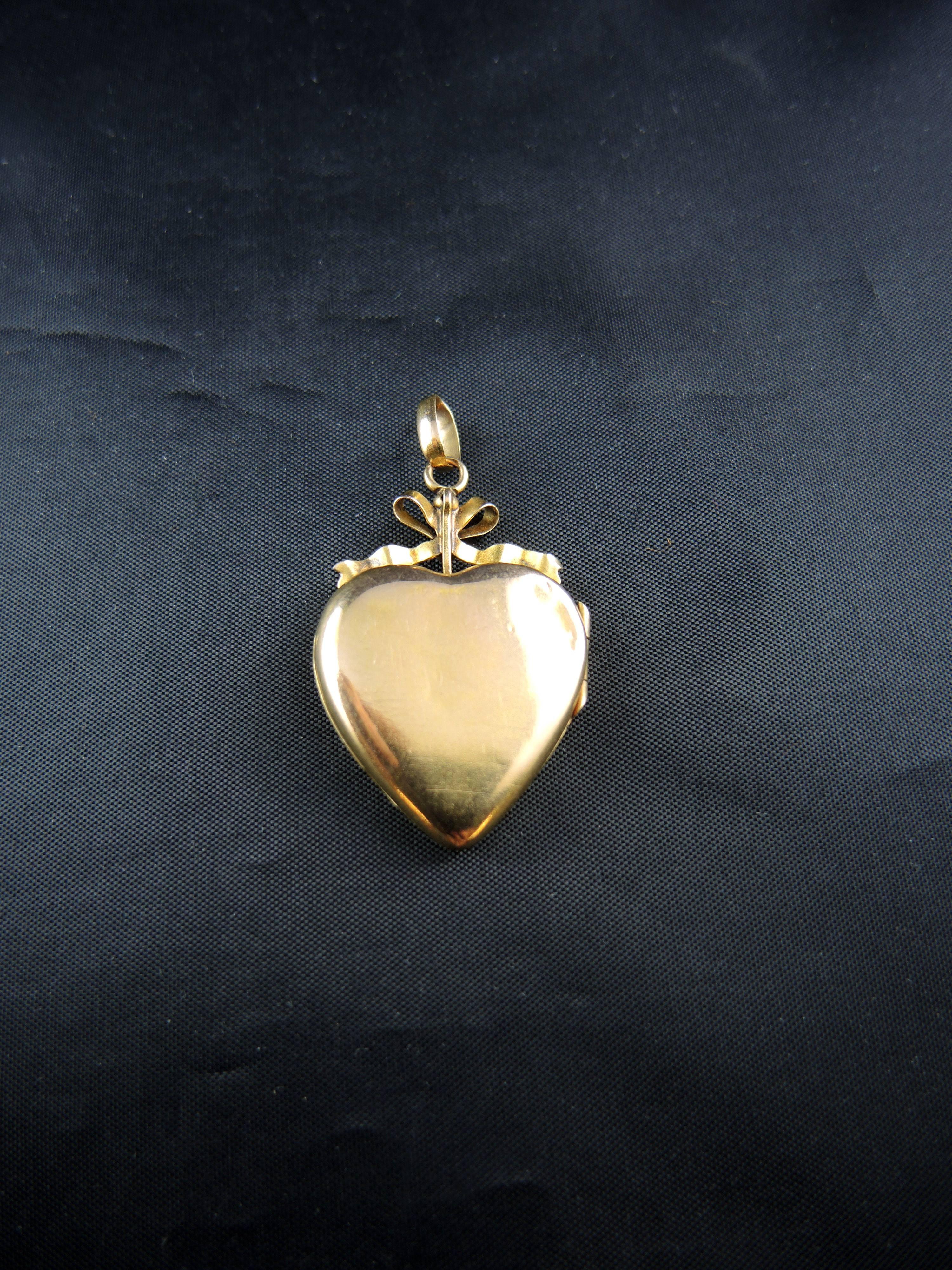 French Heart Gold Locket with Seed Pearls, 19th Century at 1stDibs