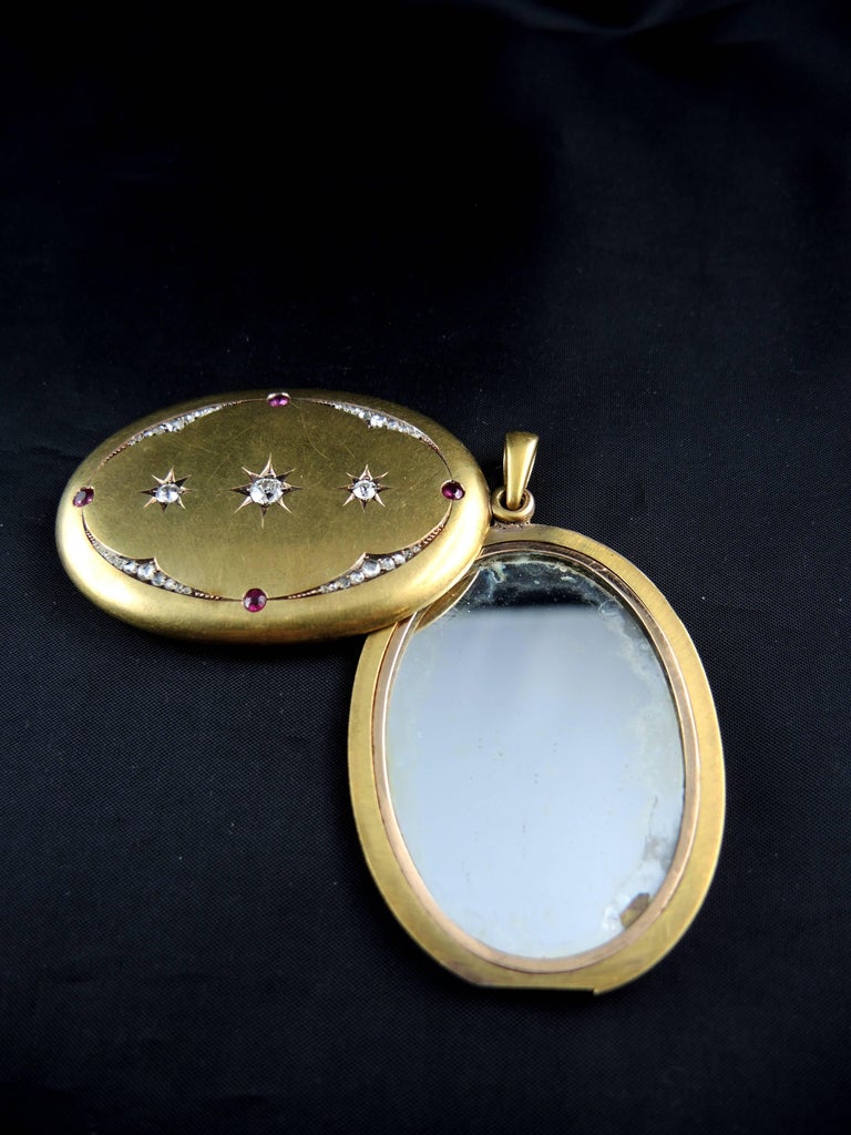 Antique Locket with a Mirror Set with Diamonds and Rubies, 19th Century ...