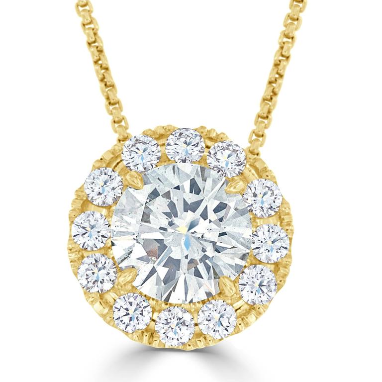 3.18 Carat Light Yellow Round Brilliant Cut Diamond Halo Gold Necklace ...